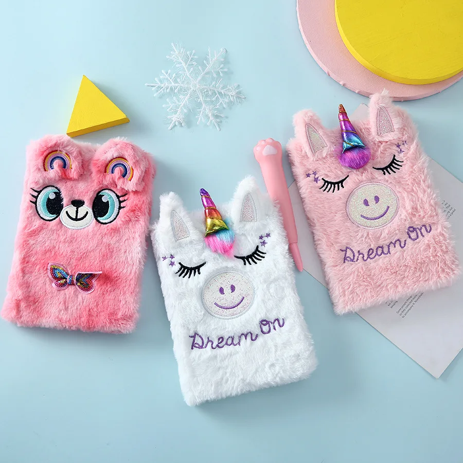 Factory Price Cute Animal Soft Girls Design Plush Notebook Diary Fluffy ...