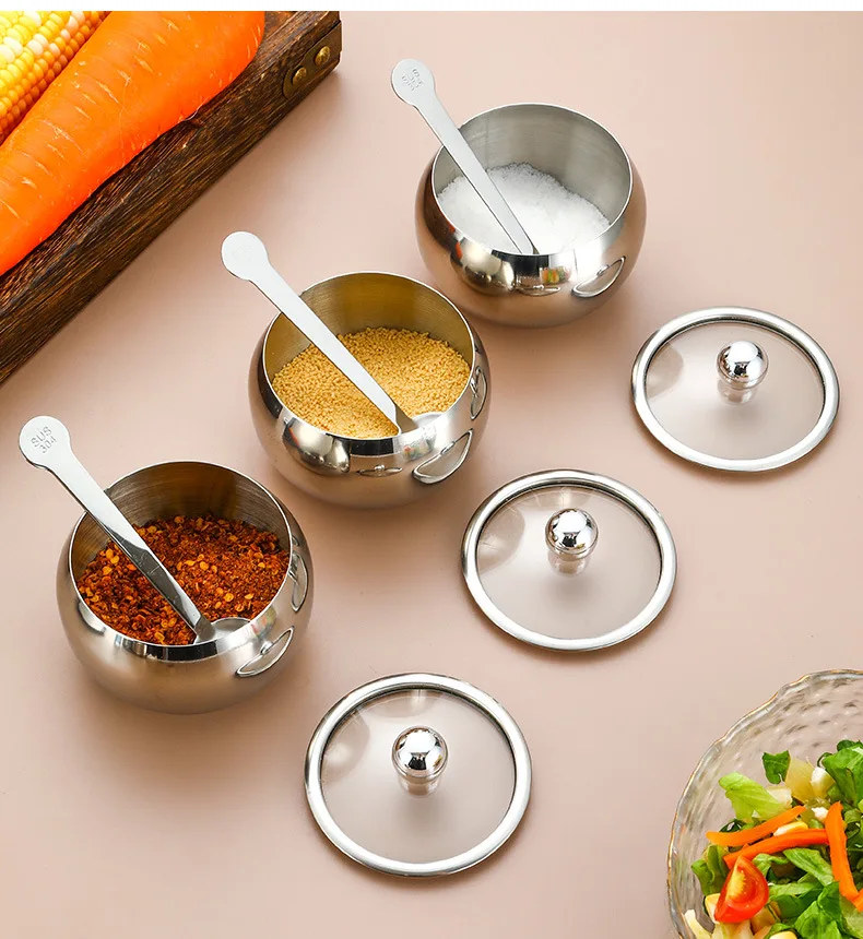 Stainless Steel Kitchen Visual Seasoning Jar Set Pepper Cumin Seasoning ...