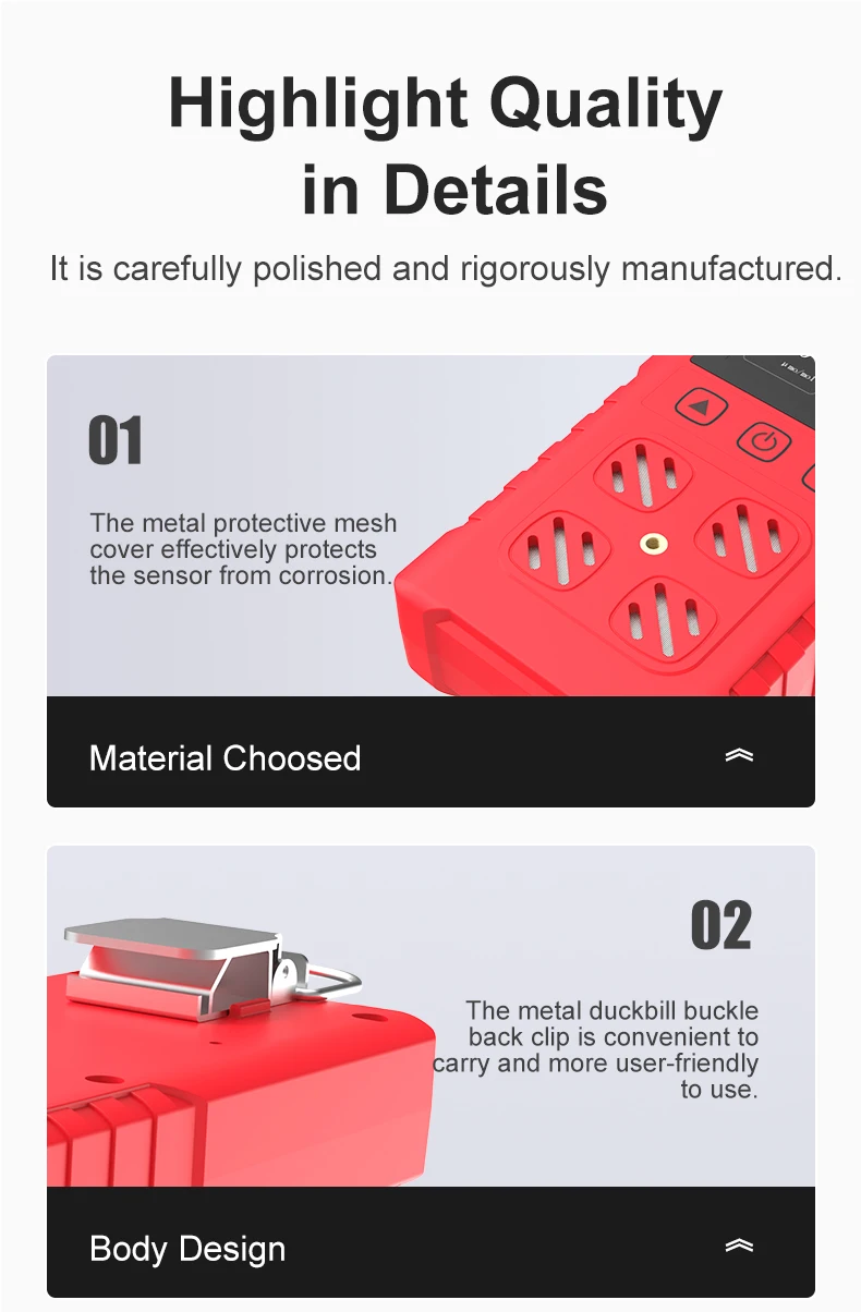 RTTPP DR850 COMB / O2 / CO / H2S Portable 4-in-1 Gas Detector Diffused ...