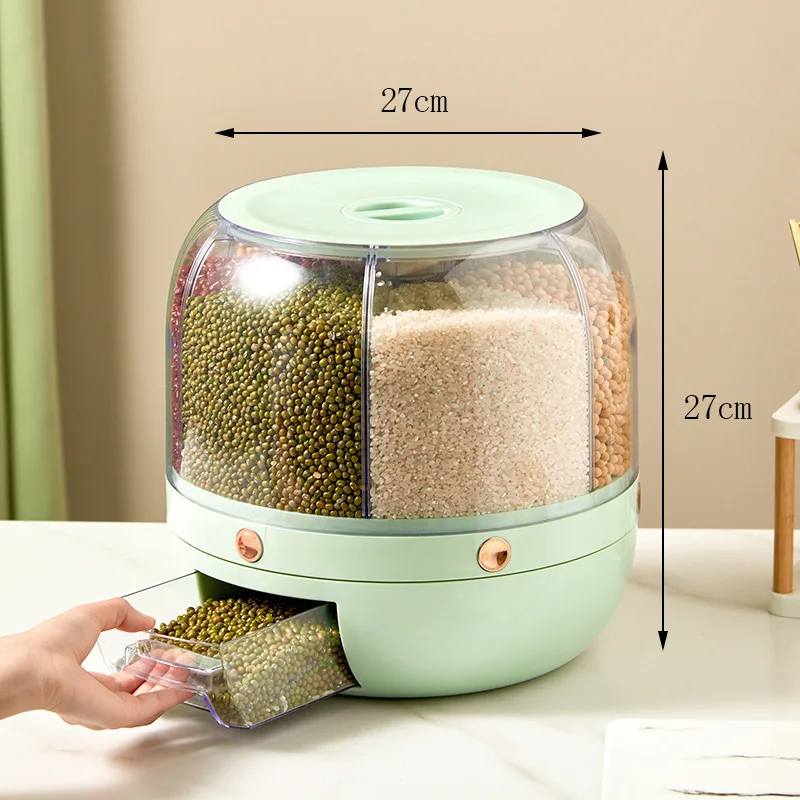 Rotating Rice Dispenser Storage Container 6-compartment Dry Food ...