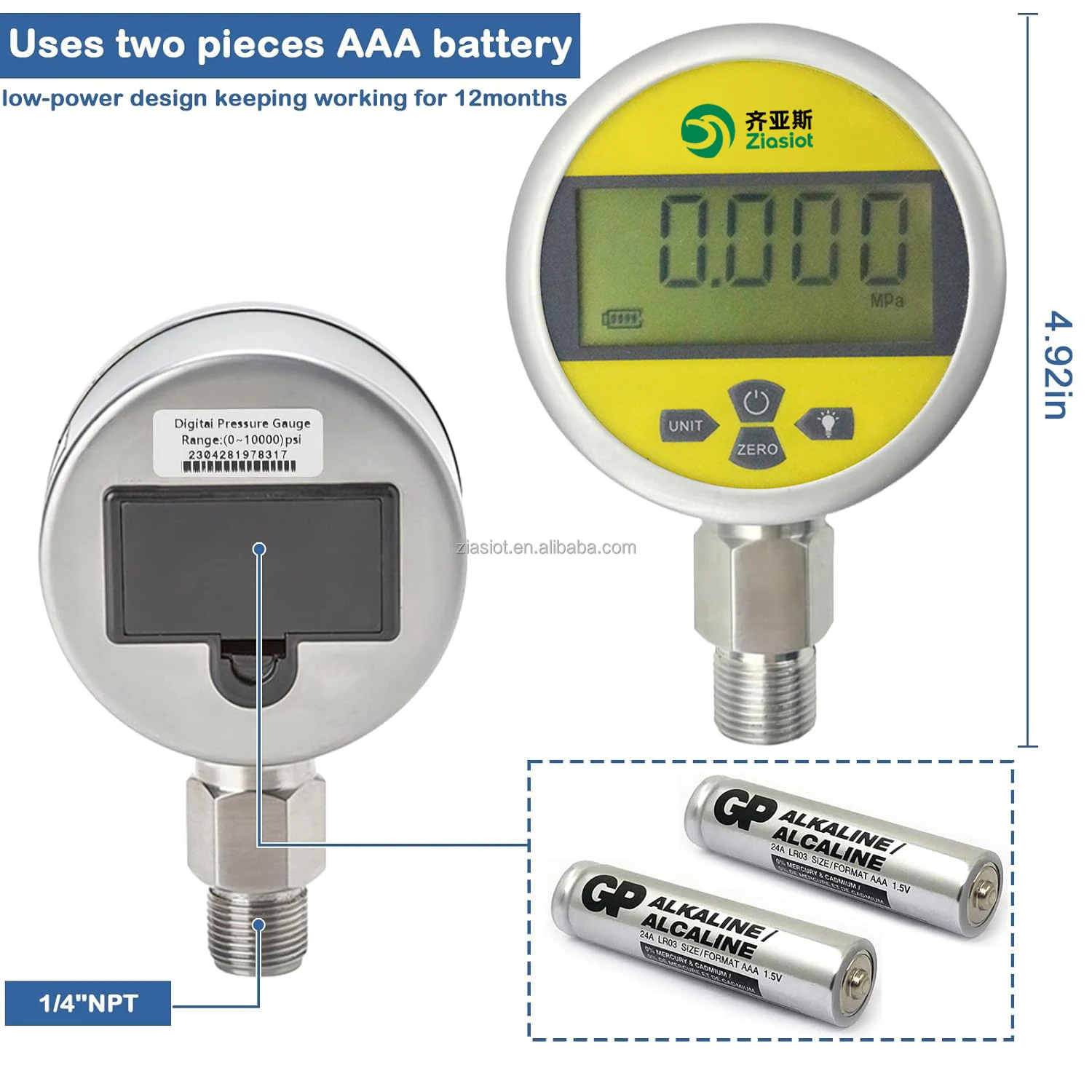 PT118 Industrial Liquid Filled Digital Pressure Gauge