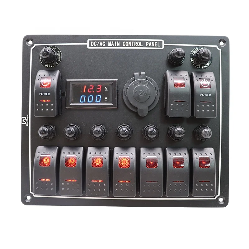 10 Gang Rocker Switch Panel Marine With Car Usb Ports Voltmeter Rv ...