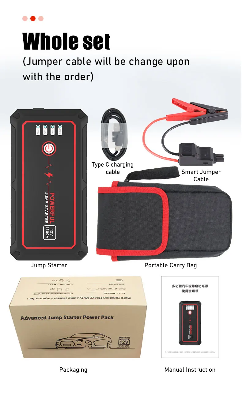 High Power Car Battery Emergency Power Supply 500a Portable Multi Function Power Bank Car Jump ...