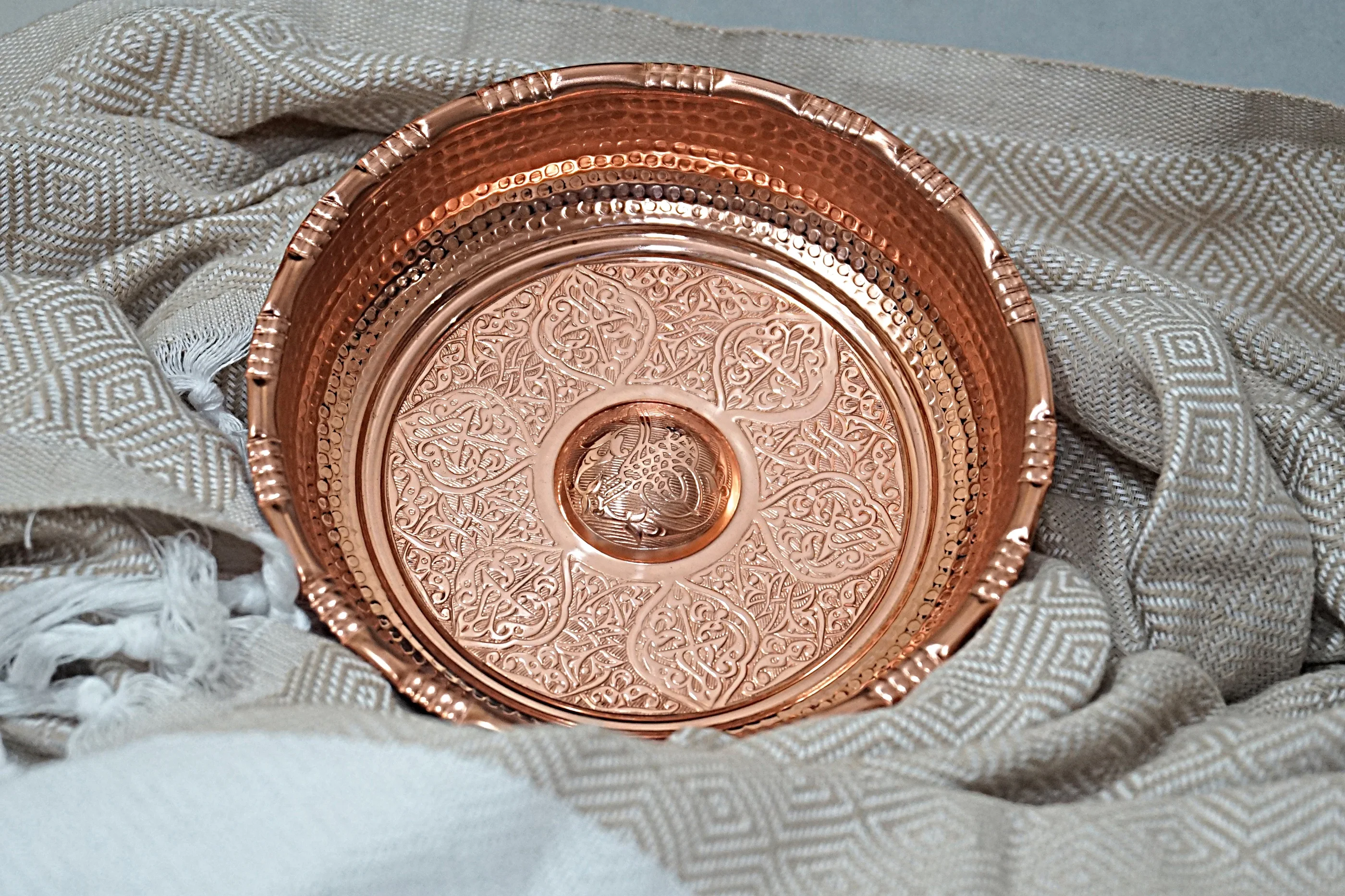 Authentic Ottoman Style Engraved Copper Hammam Bowl