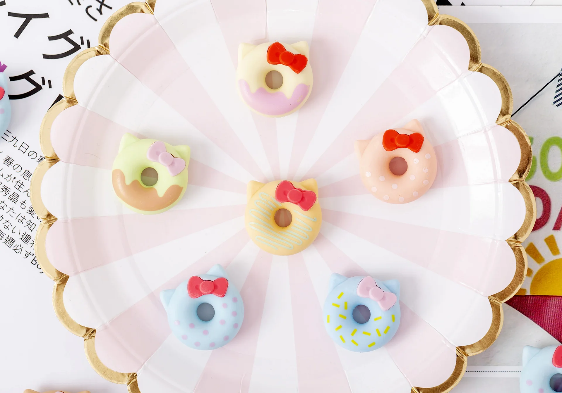 Cute Kawaii Creative Bow Cat Donut Eraser Shape School Kids Eraser Set ...
