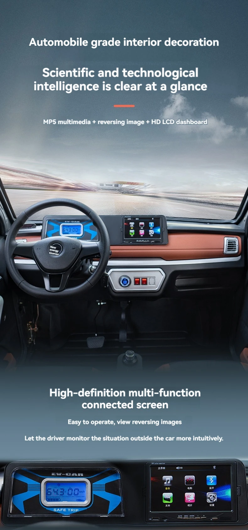 4 Wheel Enclosed Electric Scooter Car Without Driving Licence / Right Hand Drive Ecar Mini 20 Km ...