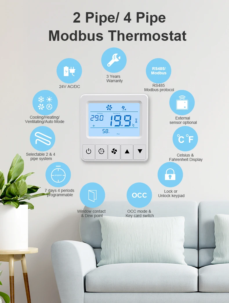 Bandary Hvac Fan Coil Modbus Programmable Ac Digital Thermostat Smart ...