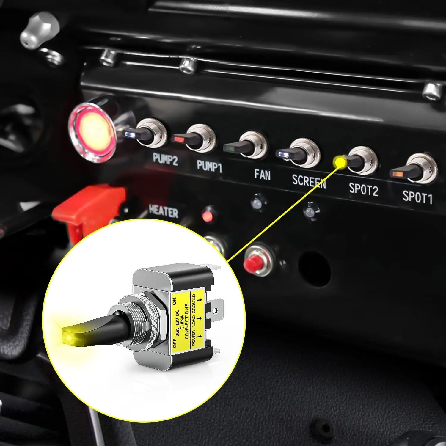 Yellow LED Toggle Switch 12V 30A for Automotive & Marine