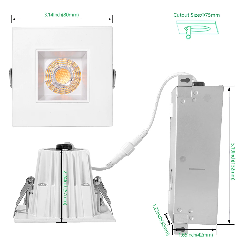 2Inch Square Slim Recessed 5CCT Smooth Cone Deep Anti-glare LED ...