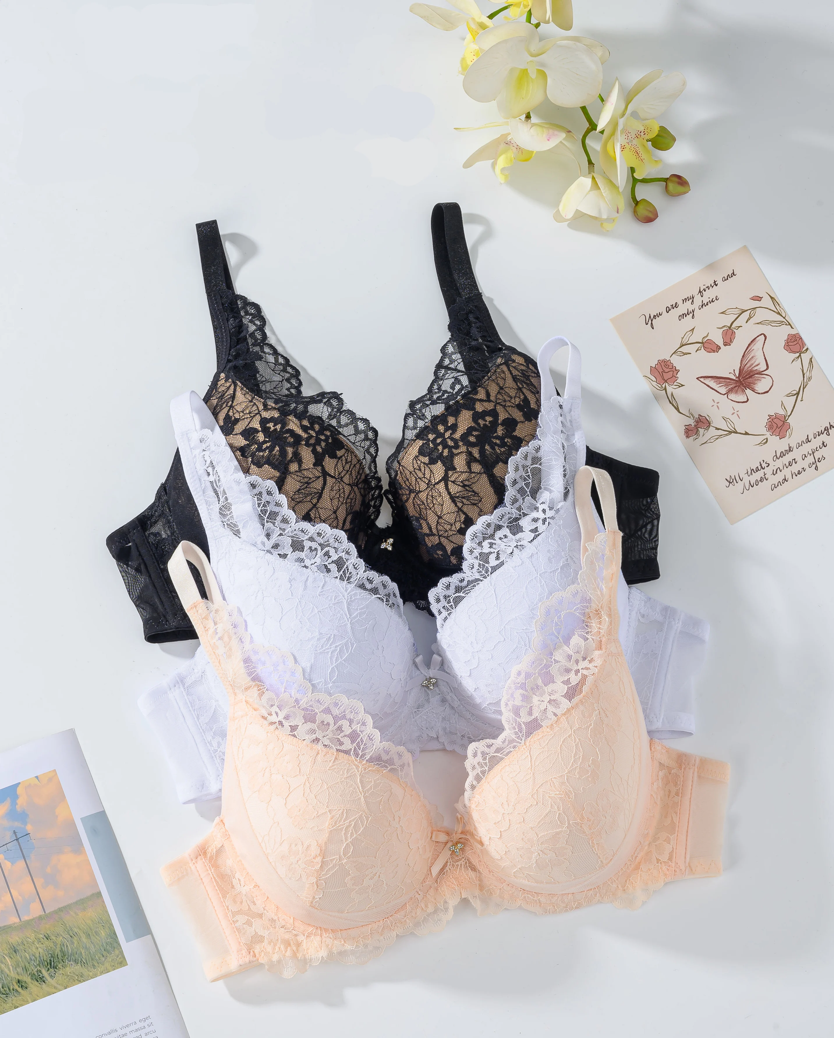 Multicolor Lace Trim Lingerie Amazon New Arrival Women Bra Lightweight ...