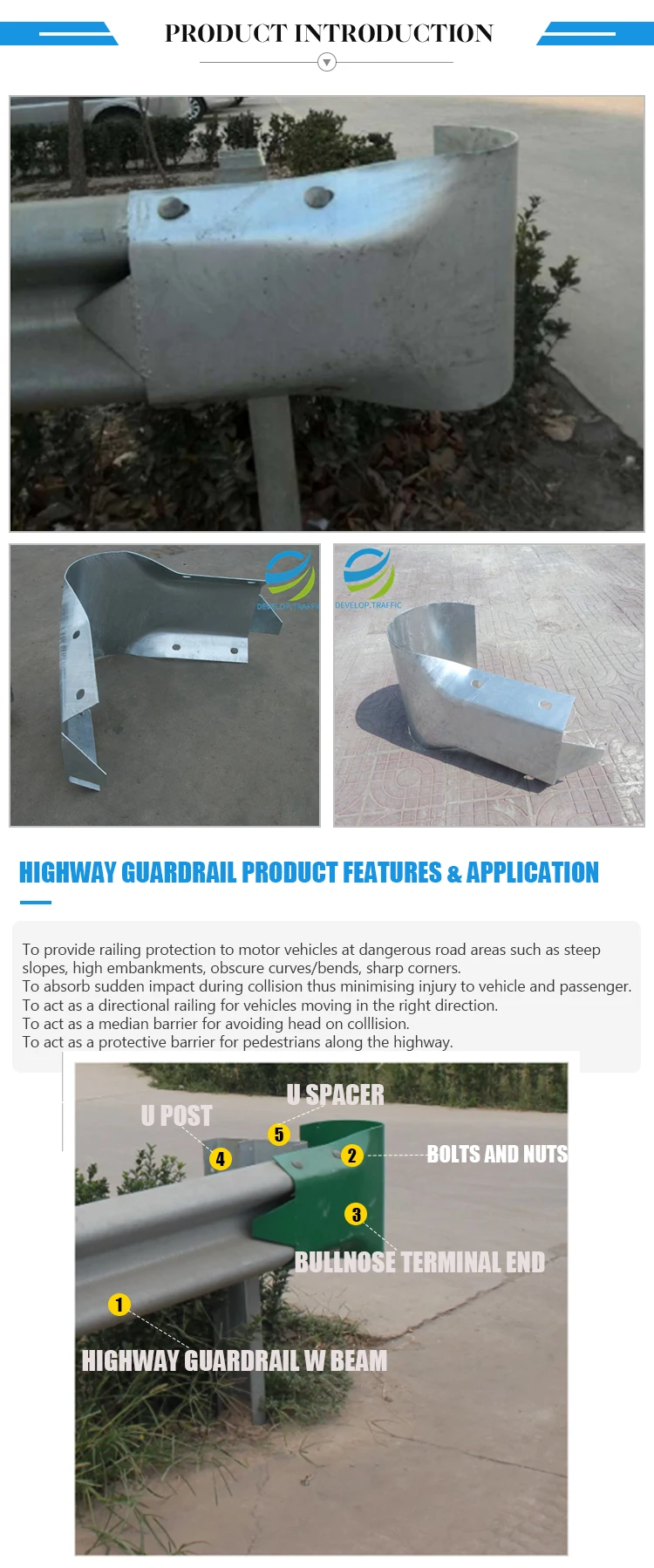 Traffic Safety Aashto Standard Q235 Q345 Steel Bullnose End For Highway ...