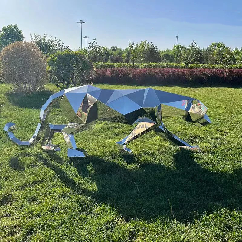Glossy Panther Metal Sculptures Leopard Stainless Steel Mirror ...