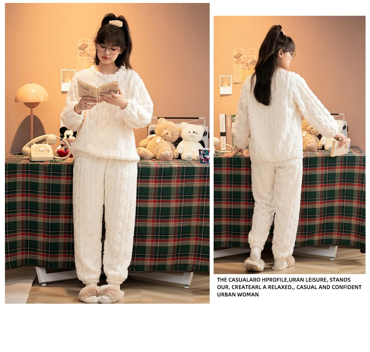 New Design Women's Winter Pyjamas Set Long Sleeve Flannel Jacquard ...