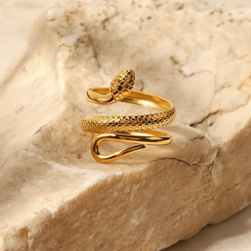 Fashion 18k Gold Plated Twisted Snake Open Ring Stainless Steel High ...