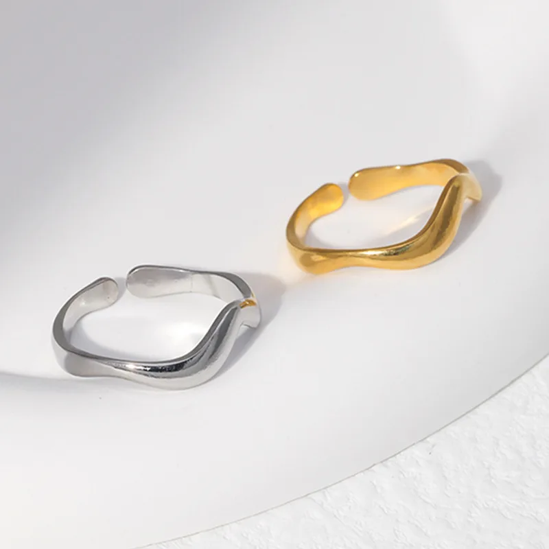 Minimalist Wave Titanium Steel Open Ring for Women with Cold and ...