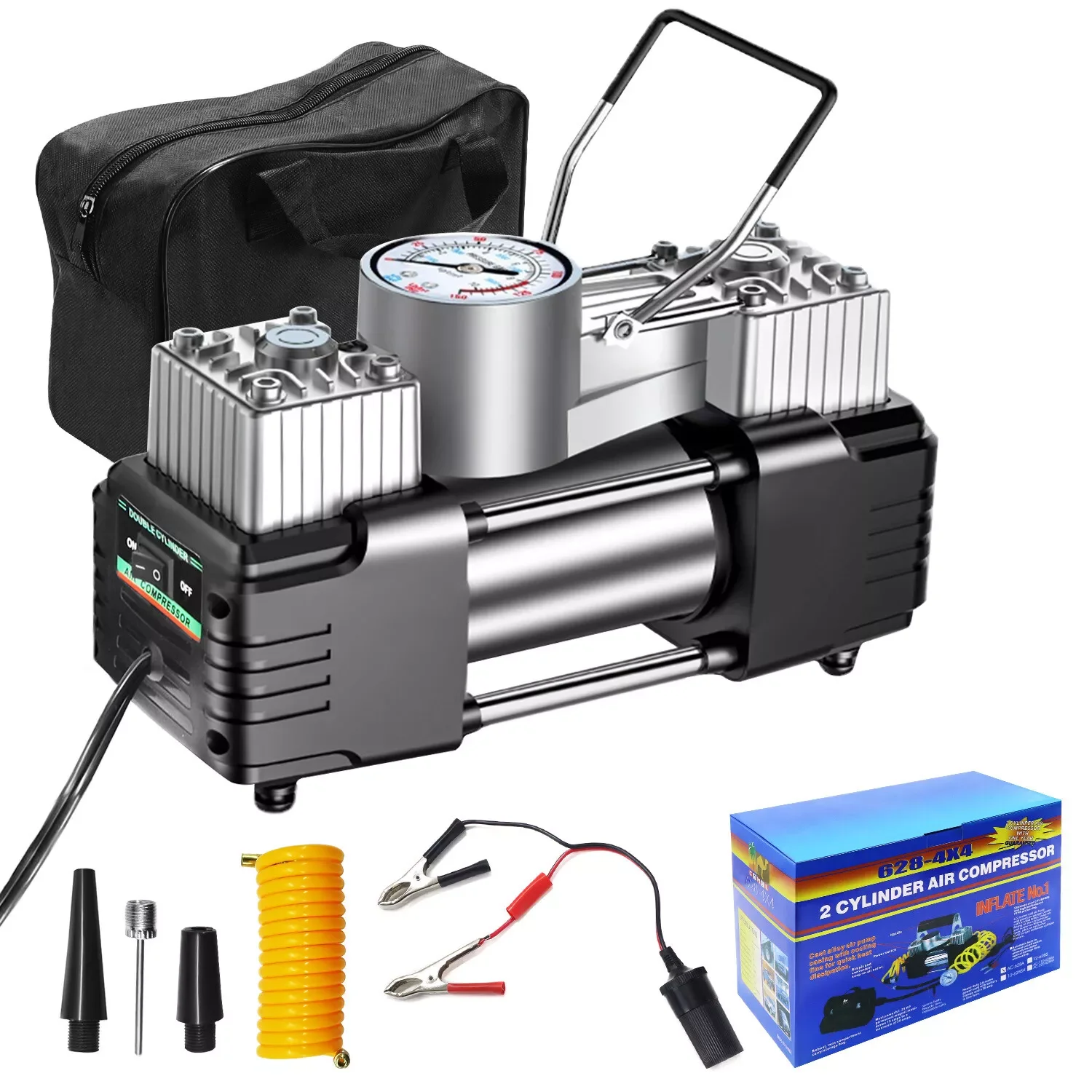 Double Cylinder Air Compressor Tire Inflator Portable Double Cylinder ...
