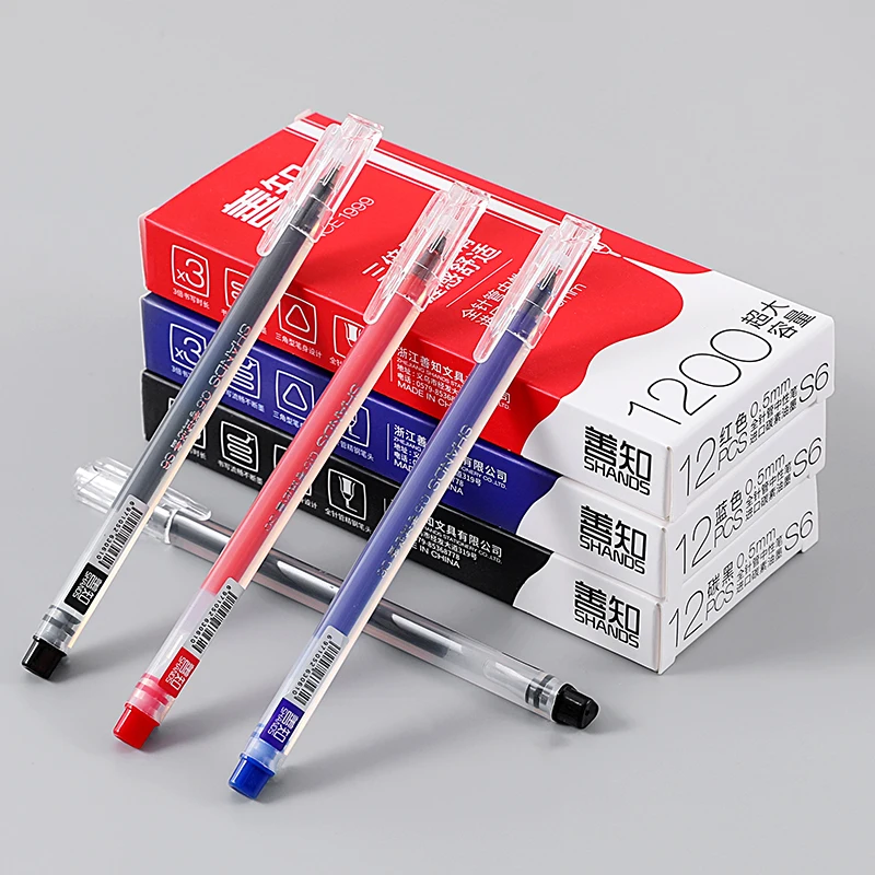 12pcs Full Needle Tube Gel Pen Carbon Red Black Blue Water-Based Ink ...