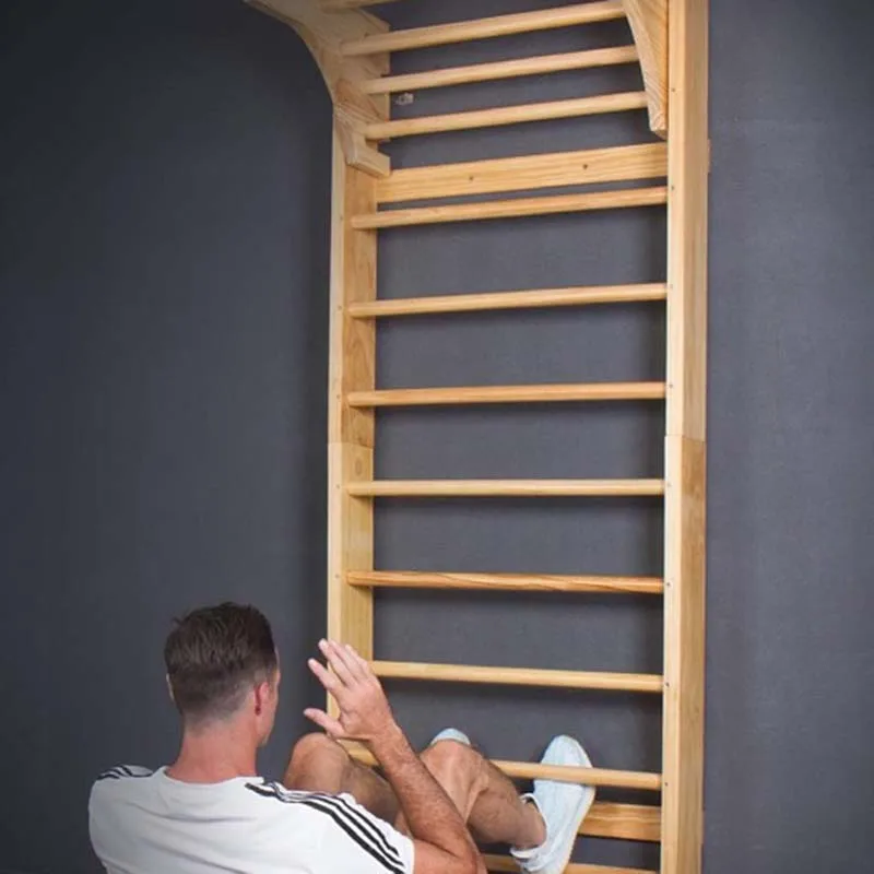 Wooden Swedish Ladder Gymnastic Wall Bar for Body Stretching & Pull-Ups ...