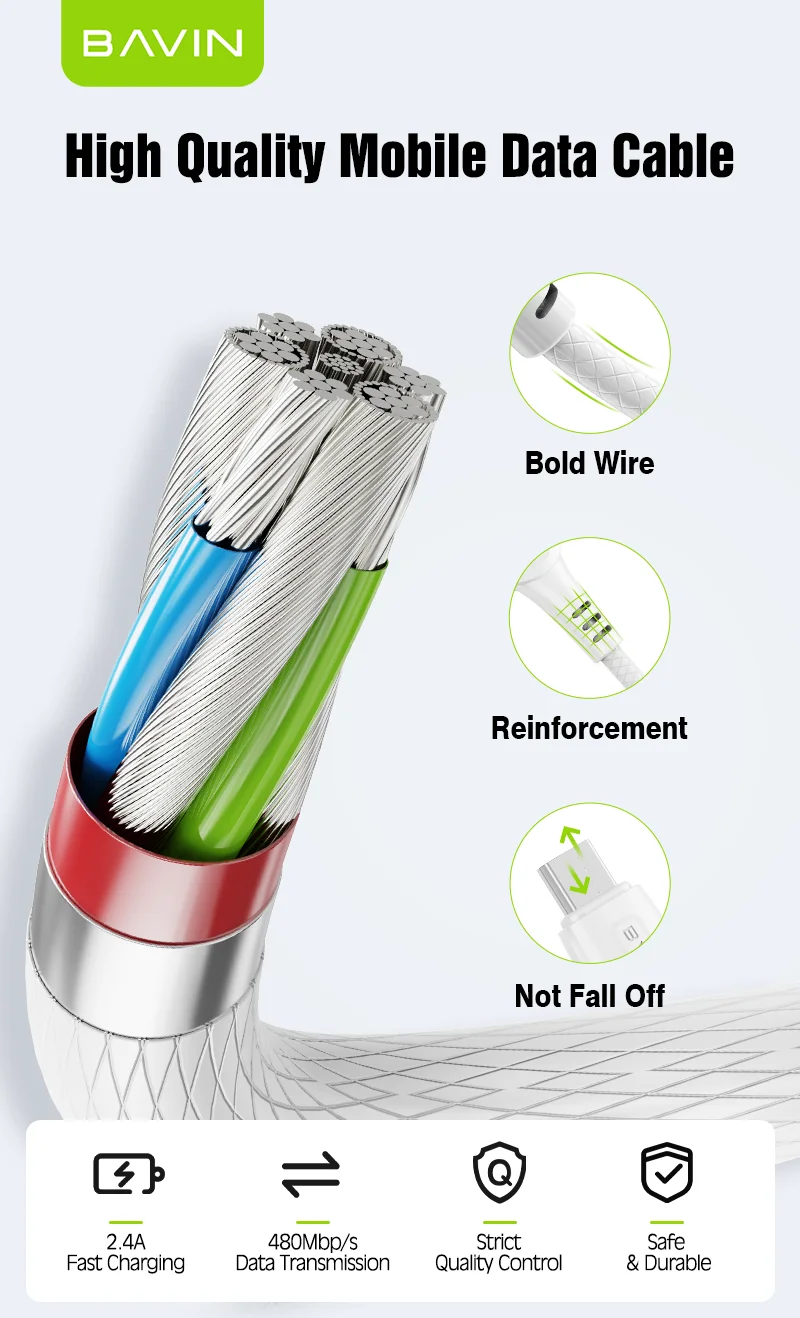 BAVIN Custom Logo Factory Wholesale Price 2.4A Micro USB Type C 1M ...