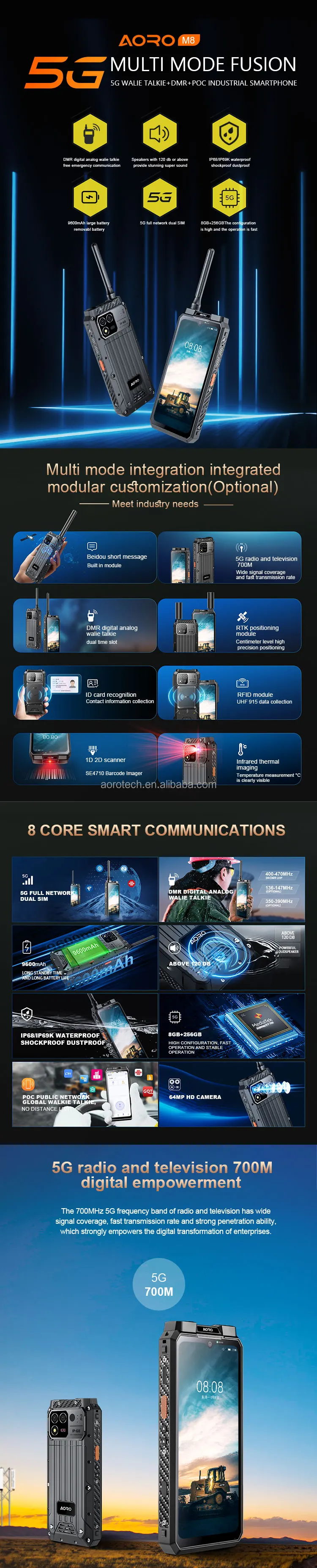 AORO M8 IP68 Waterproof Smartphone with DMR+RTK Walkie-talkie