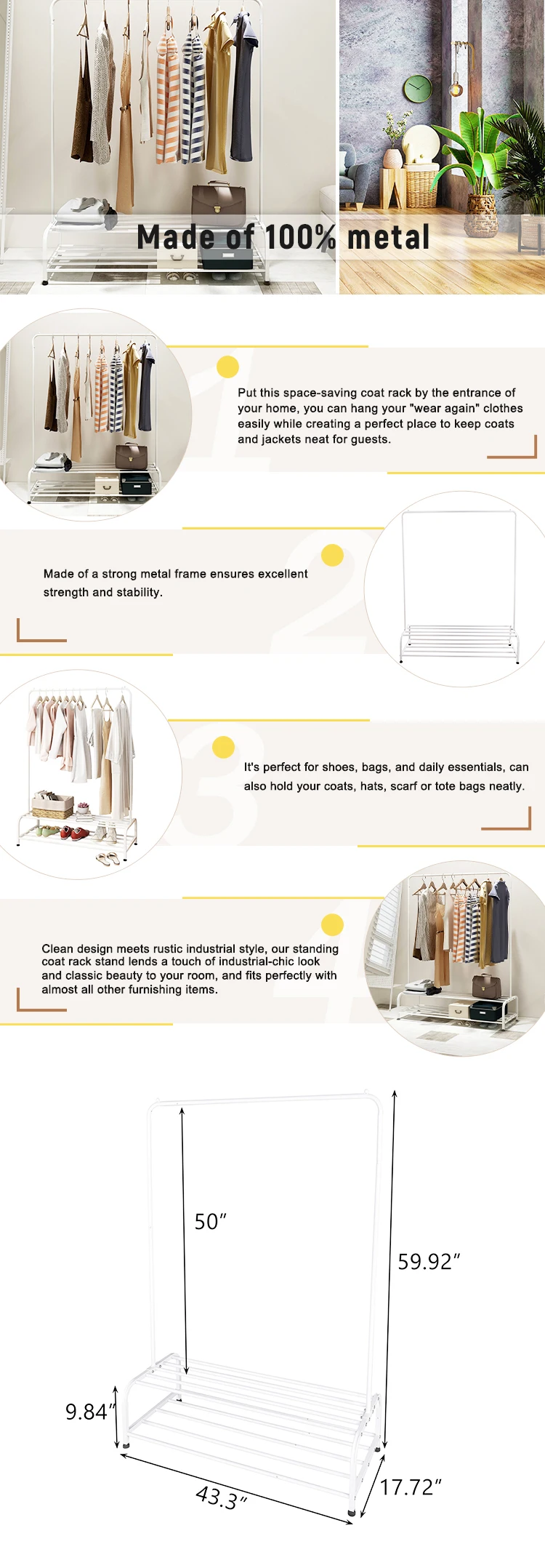 Modern Vertical Metal Clothes Rack Shirt Towel Rack With Bottom Storage ...