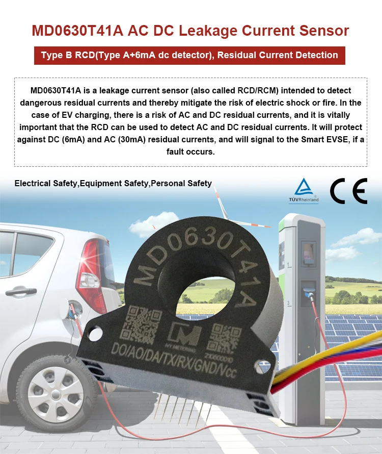 EV RCD 30ma AC 6ma DC Residual Current Monitoring Sensor