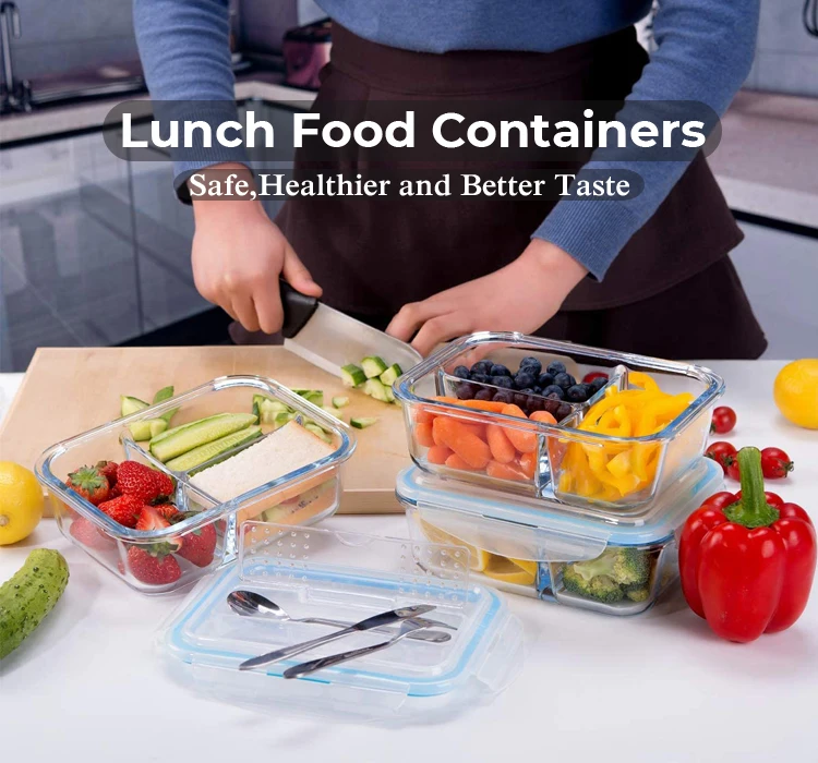 IKOO GLASS Lunch Box - 3 Compartment Meal Prep Container