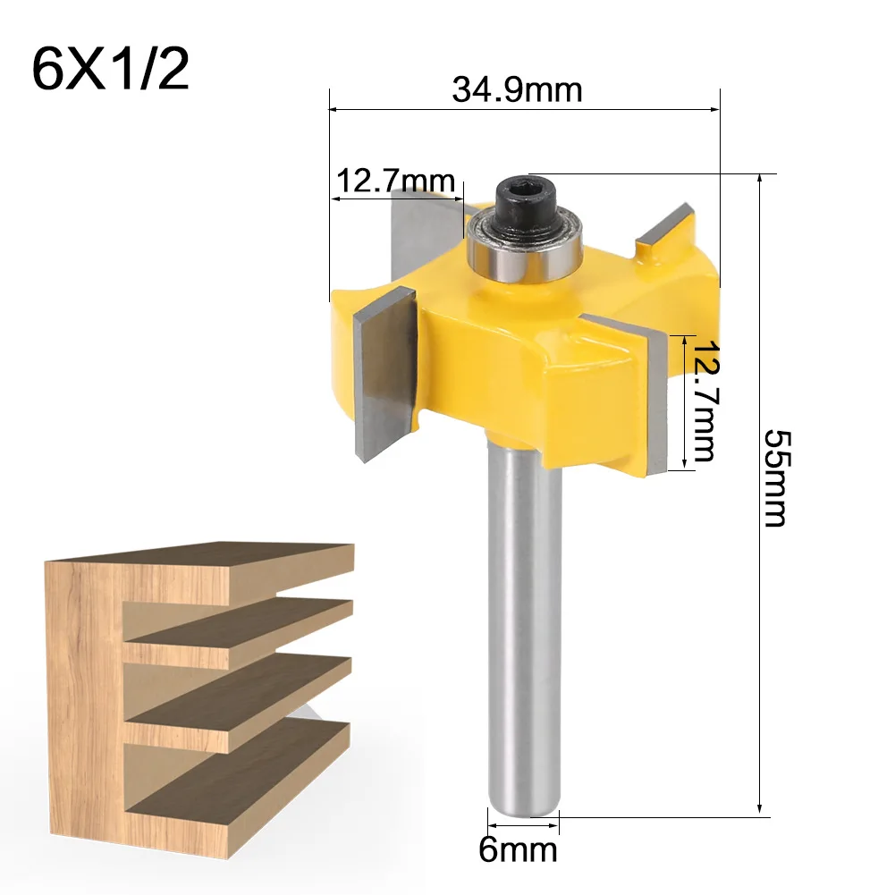 4-Edge T-Slotting Router Bit with 6mm 6.35mm Shank Rabbeting Woodwork ...