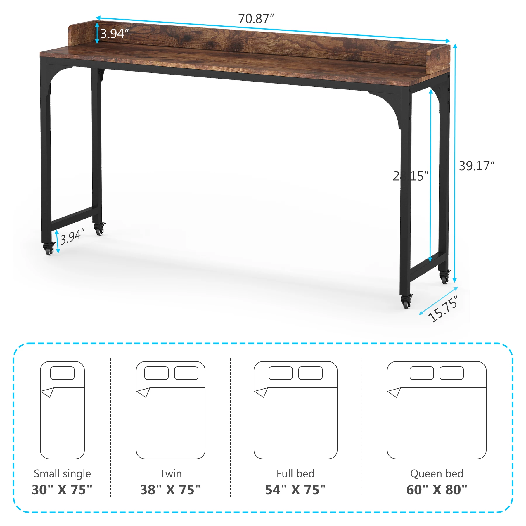 Tribesigns Extendable Rolling Overbed Table - Versatile & Stylish