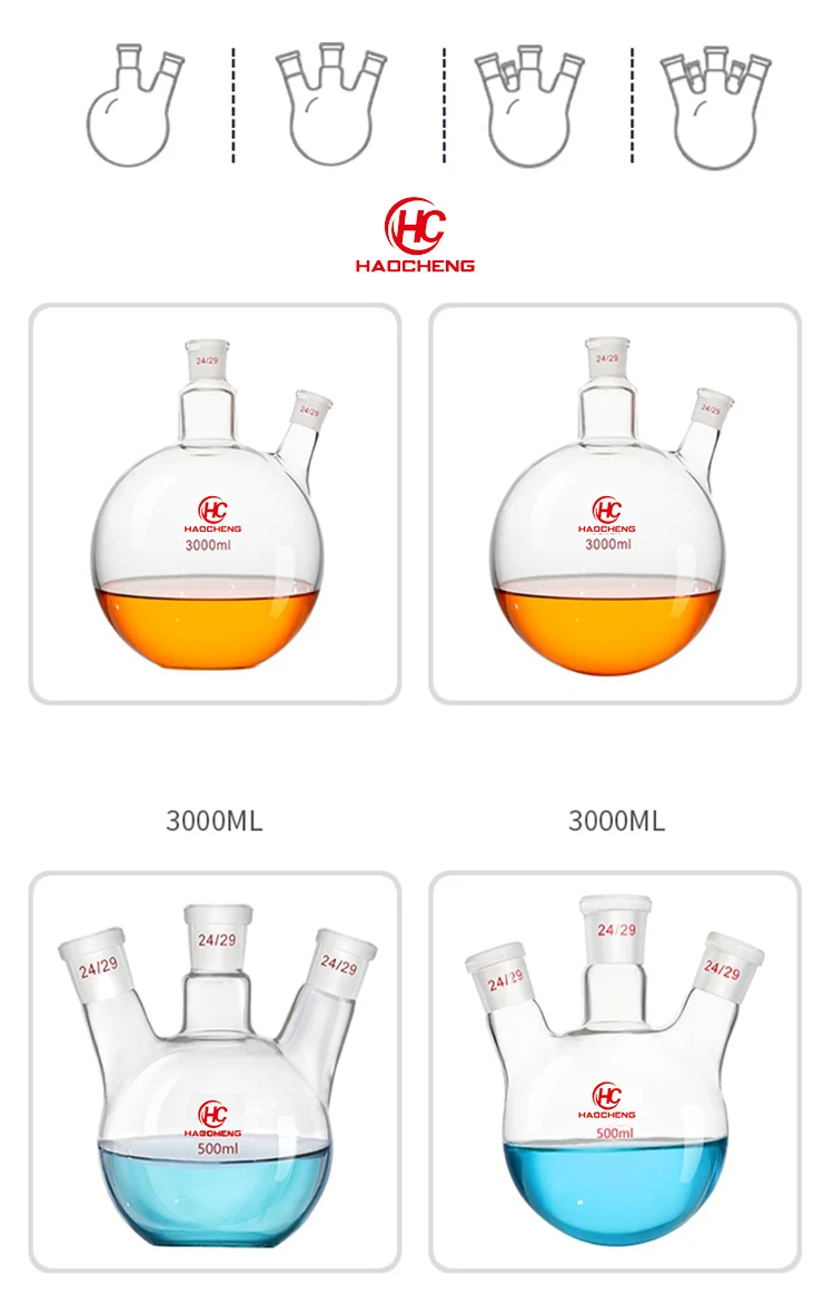 5L 10L 20L 50L Laboratory Glassware - 3 Necks Round Bottom Flasks