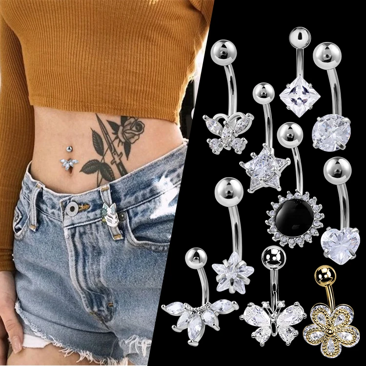 Alibaba.com: Stainless Steel Navel Rings Dangling Butterfly Belly ...