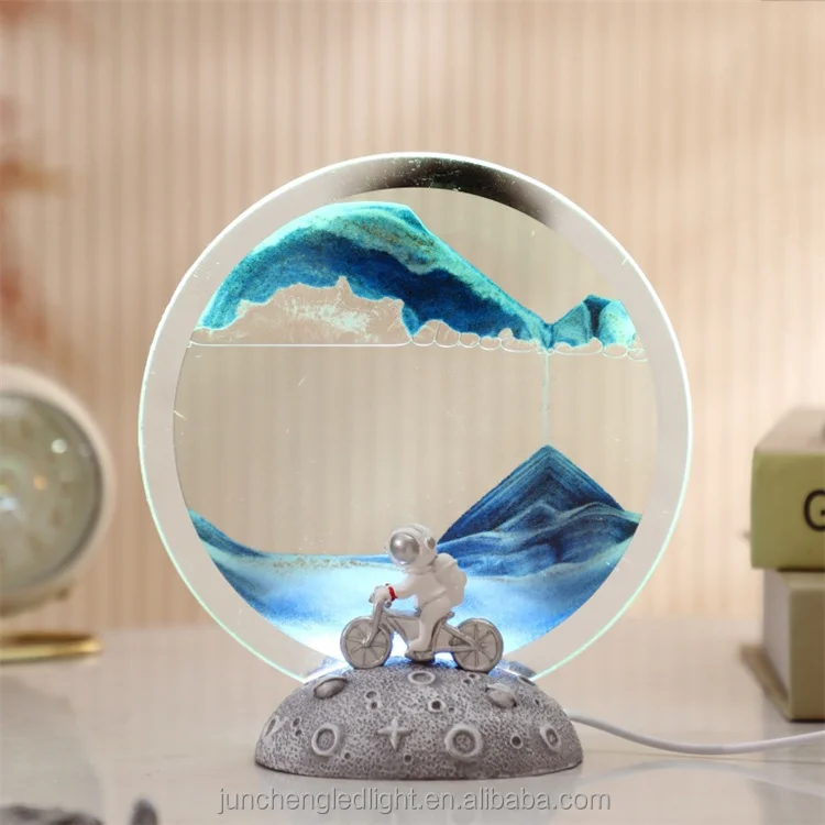 Modern Round Led Quicksand Painting Table Lamp 3d Hourglass Sandscape ...
