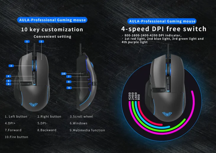 Aula F808 10d 800/1600/2400/4200 Dpi有线游戏鼠标 - Buy 有线游戏鼠标,800/1600/2400 ...