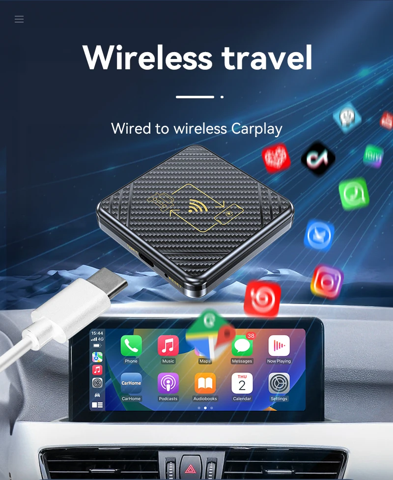 LAESD Portable Universal Car Wireless Carplay Adapter 2 in 1