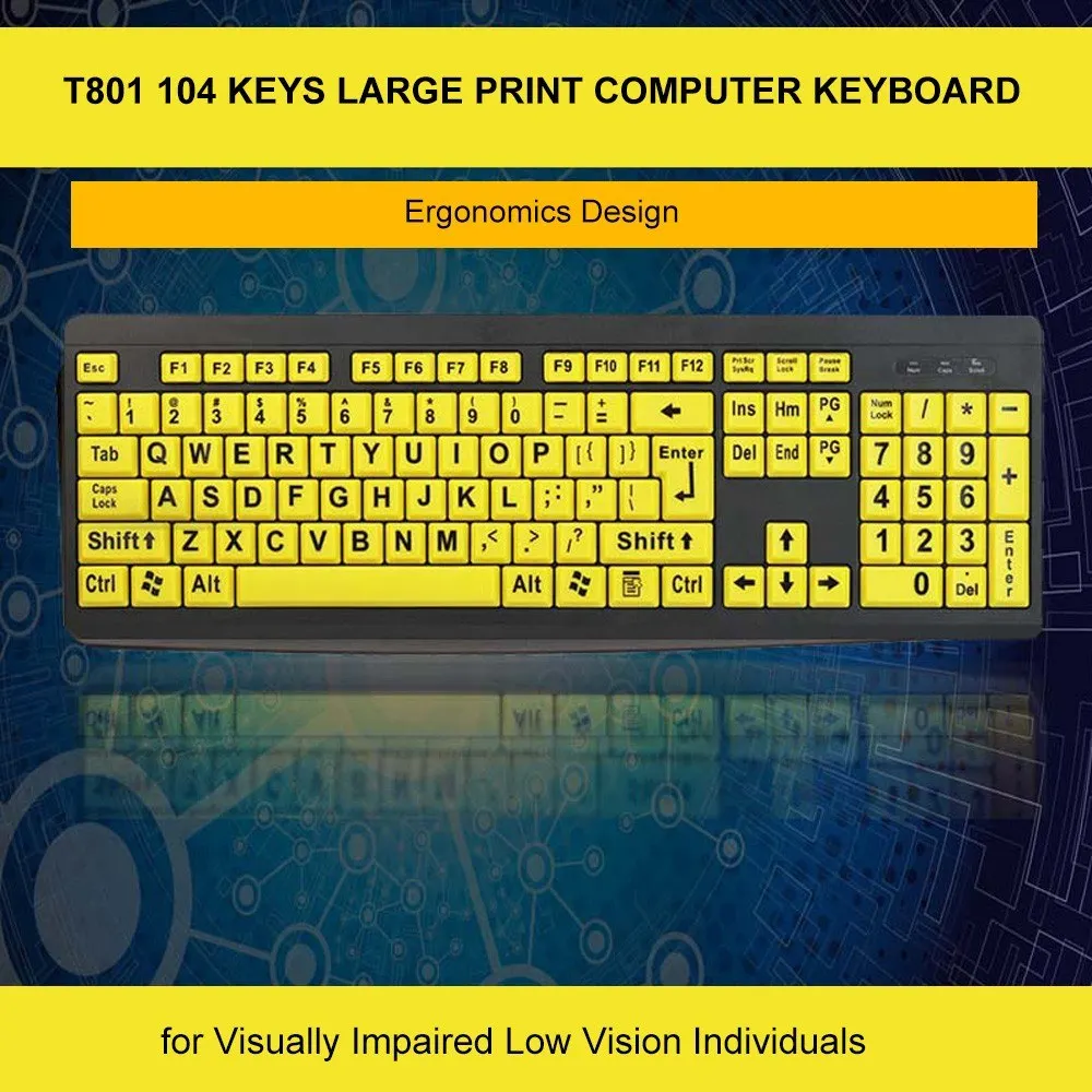 Large Print Low Vision Users High Contrast Wired Usb Keyboards 104 Keys ...