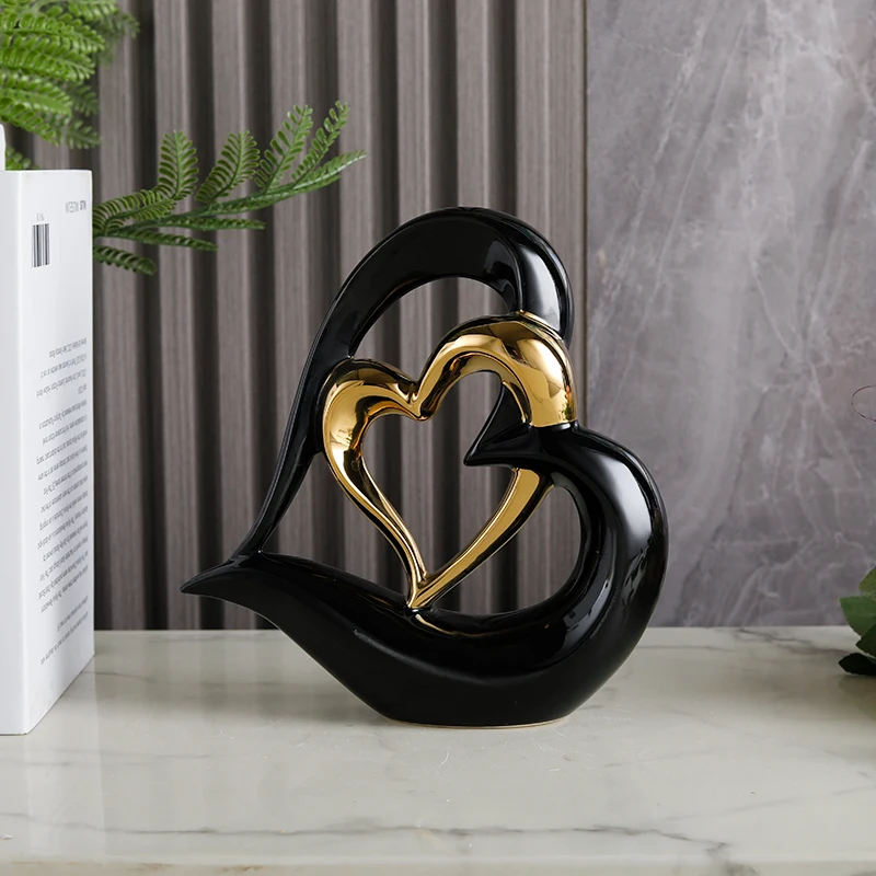 Modern Style Heart Shaped Statue Ceramic Craft Art Ornament Tabletop ...