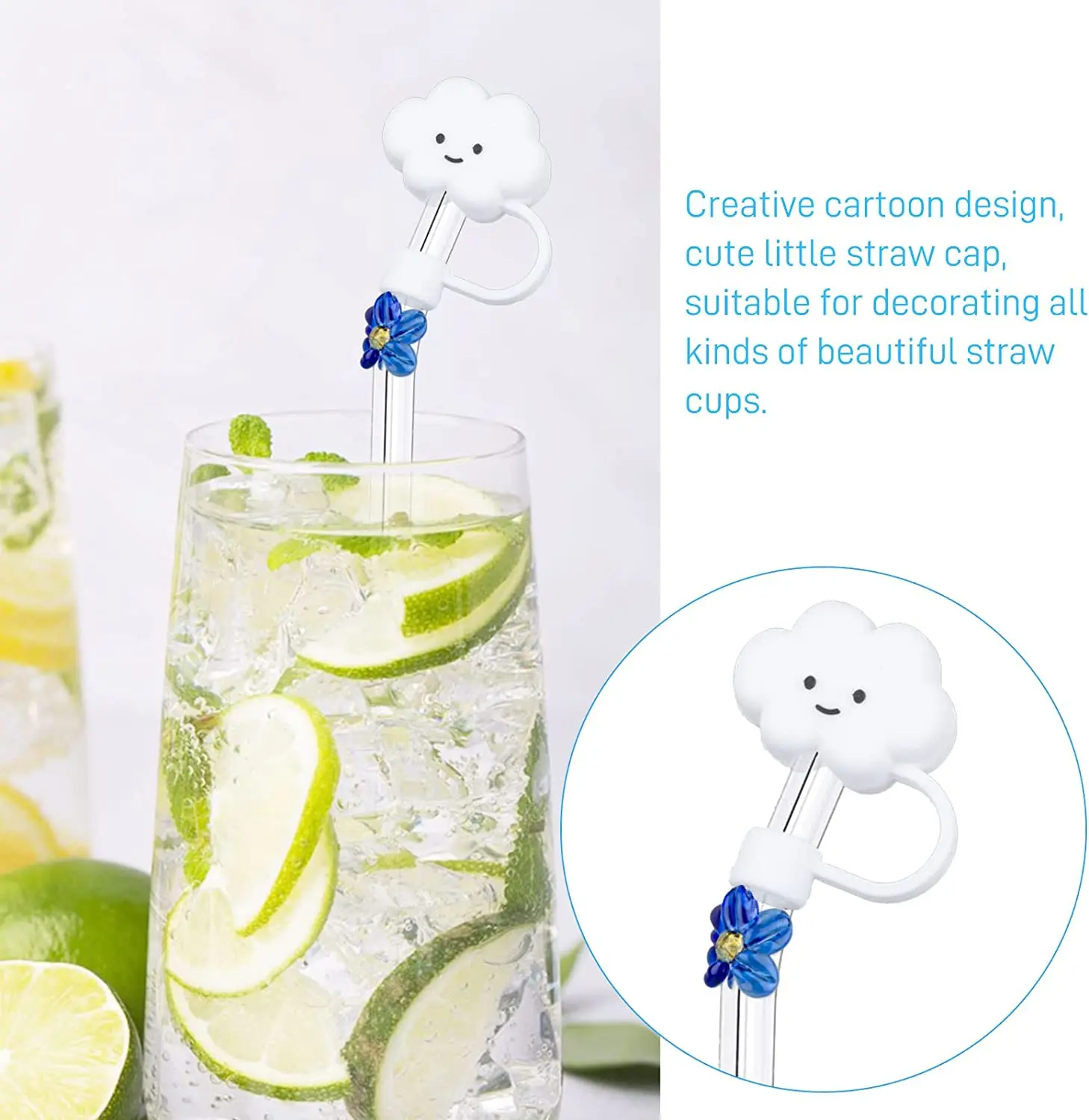 Wholesale 8mm Reusable Silicone Cloud Straw Covers Waterproof Dustproof ...