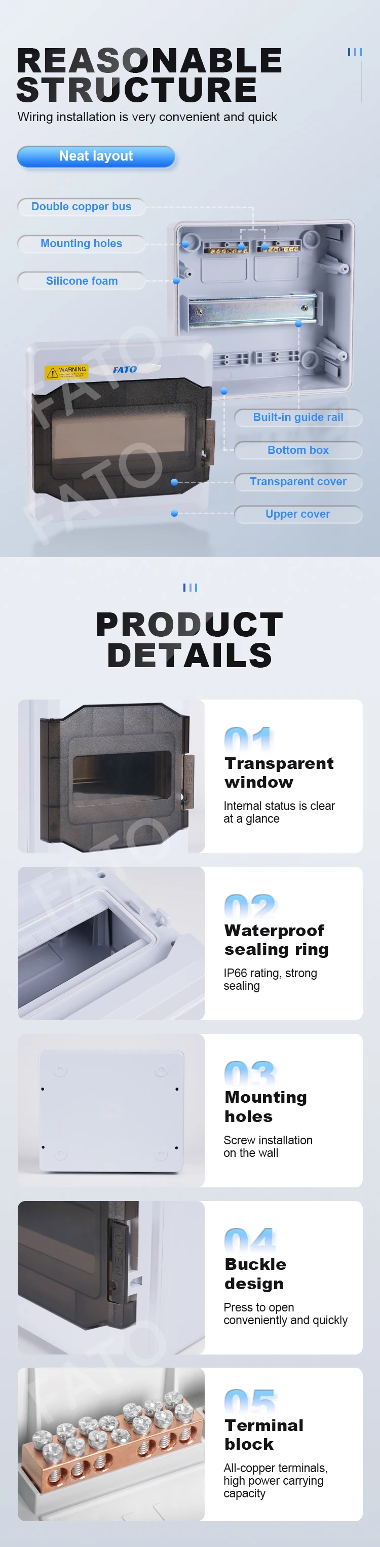 FATO IP65 Waterproof Junction Box Flip Lid ABS Plastic Electrical ...