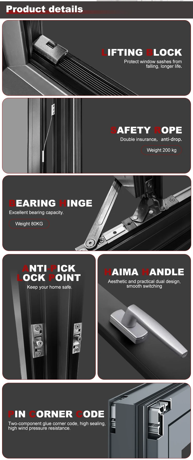 Modern Swing Open Style Impact Windows Aluminum Alloy Frame Tempered ...