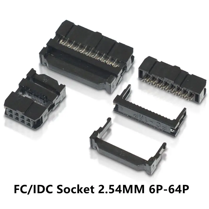Fc/idc Socket 2.54mm Pitch 1.27 Mm Ribbon Cable Connector 6p/8/10/14/16/20/30/34/40/50/60/64pin ...