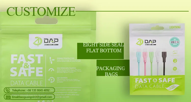 Custom Printed USB Charger Cable Packaging Bag - Logo Poly Ziplock Pouch