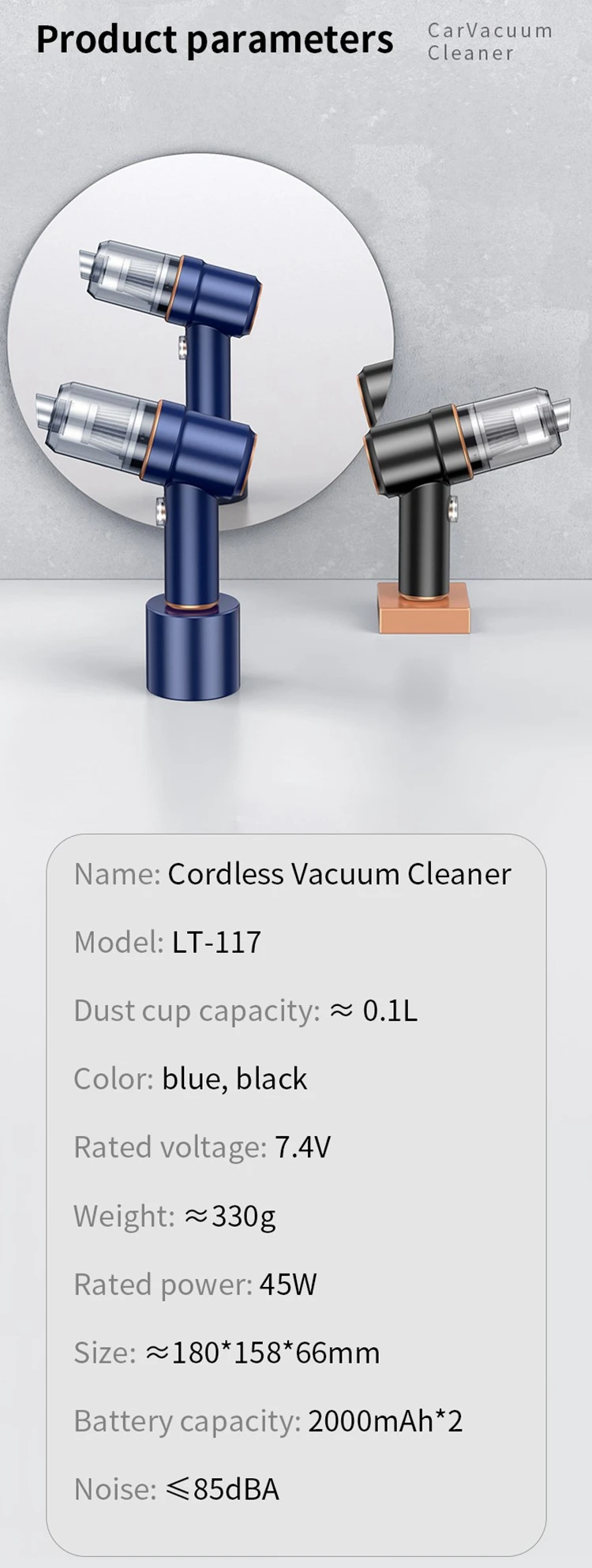 Usb Rechargeable Vacuum Blue Mini Cordless Suction Handheld Auto ...