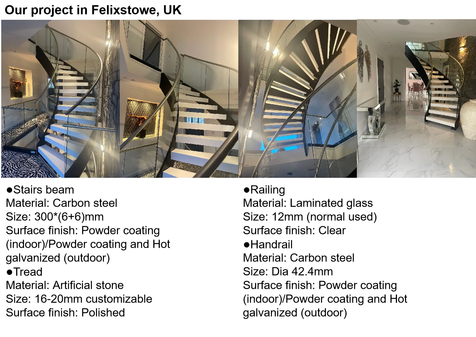 USA Luxury Custom Color Marble Tread Stair with Glass Guardrail