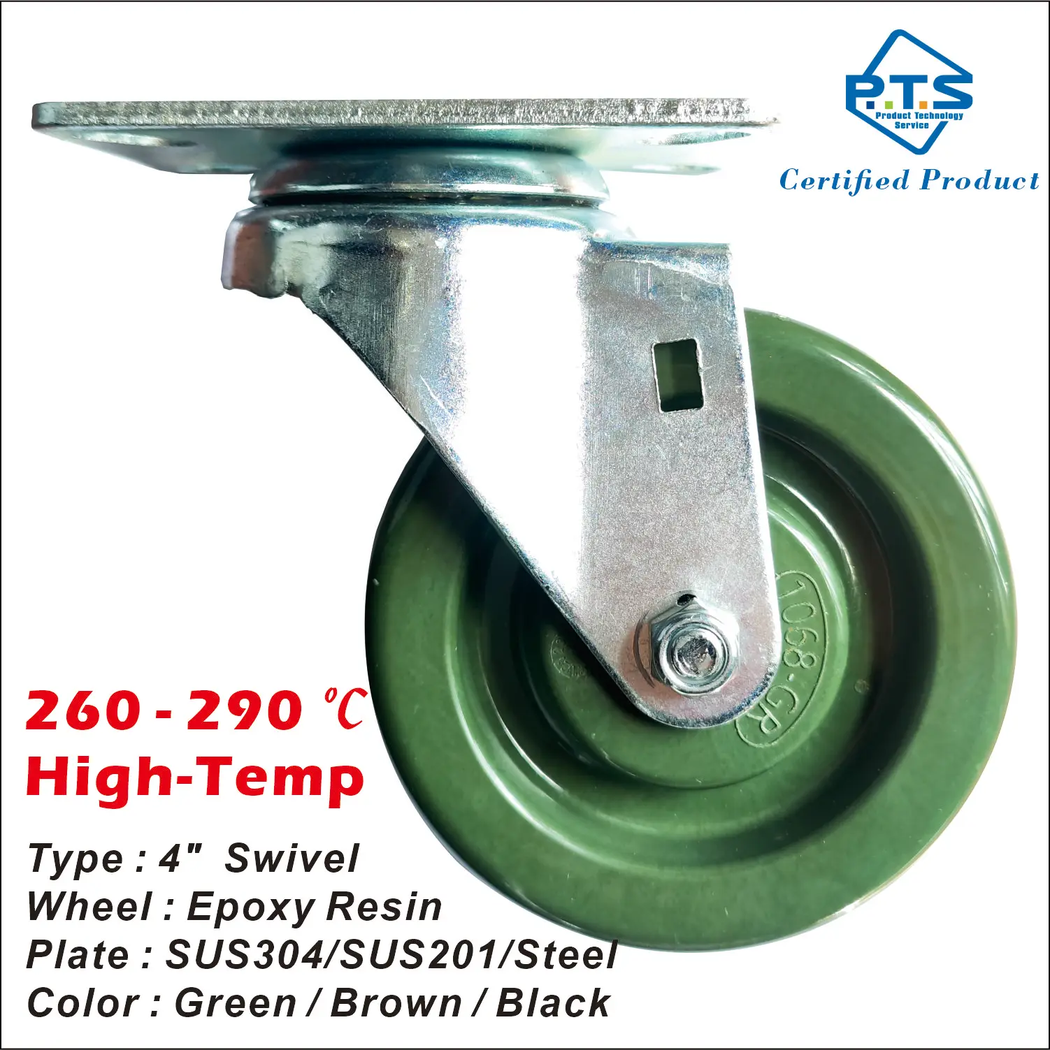 HM2401 SUS304 Steel Green Epoxy Resin Caster Wheels