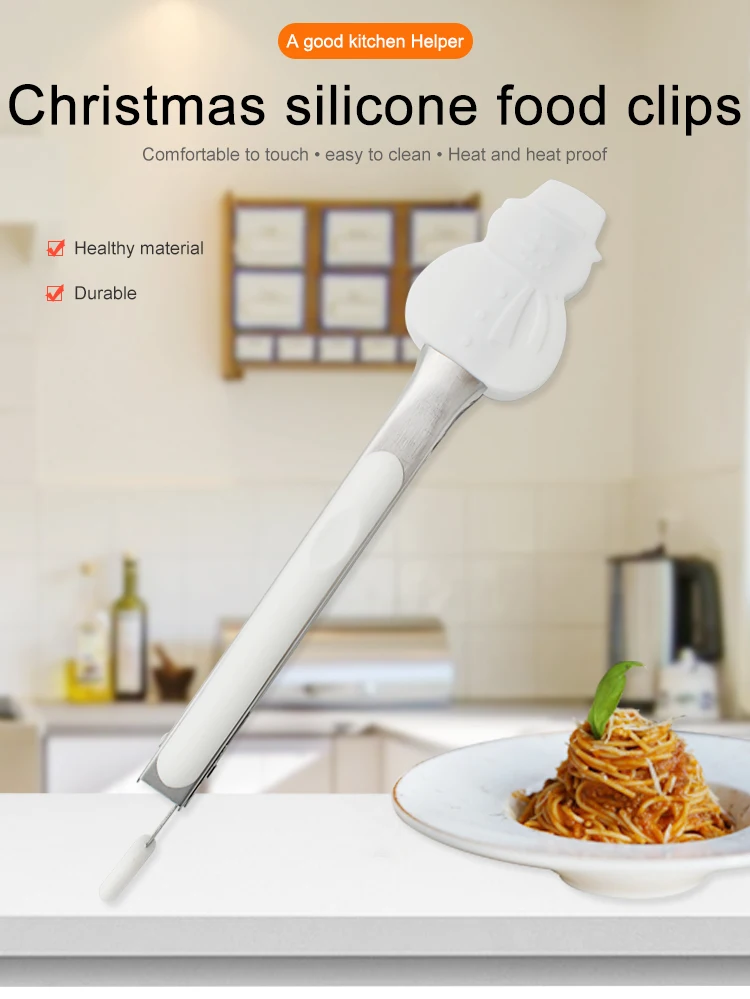Durable Christmas Snowman Pattern Silicone Food Tongs