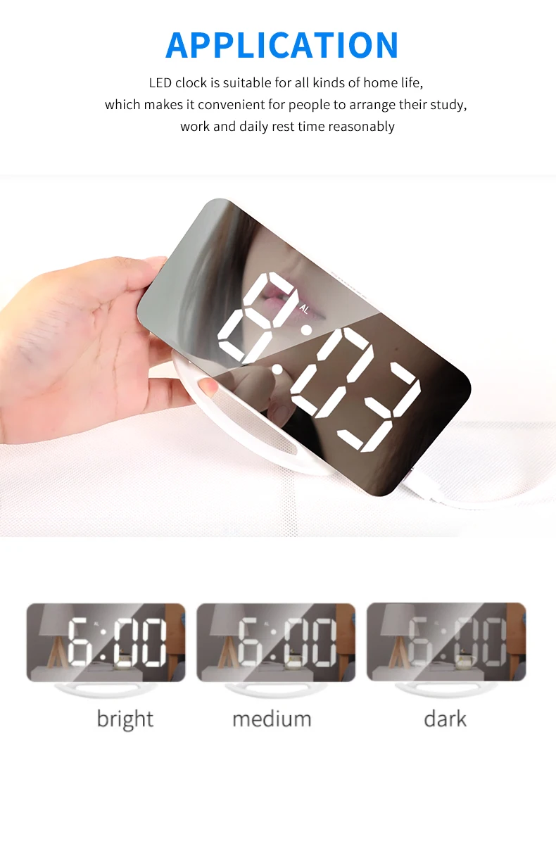 Desk Clock Mirrored Led Mirror Mirror With Custom Modern Digital ...