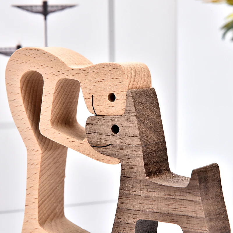 Hand-sanded Human & Dog Wooden Sculptures for Home Decor