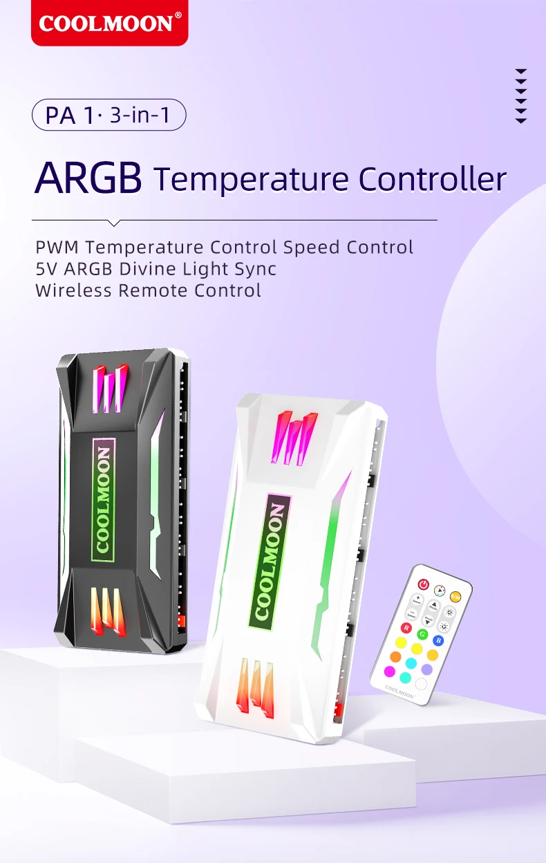Oem Coolmoon Gaming Computer Argb Controller 4pin Pwm 5v 3pin Argb ...