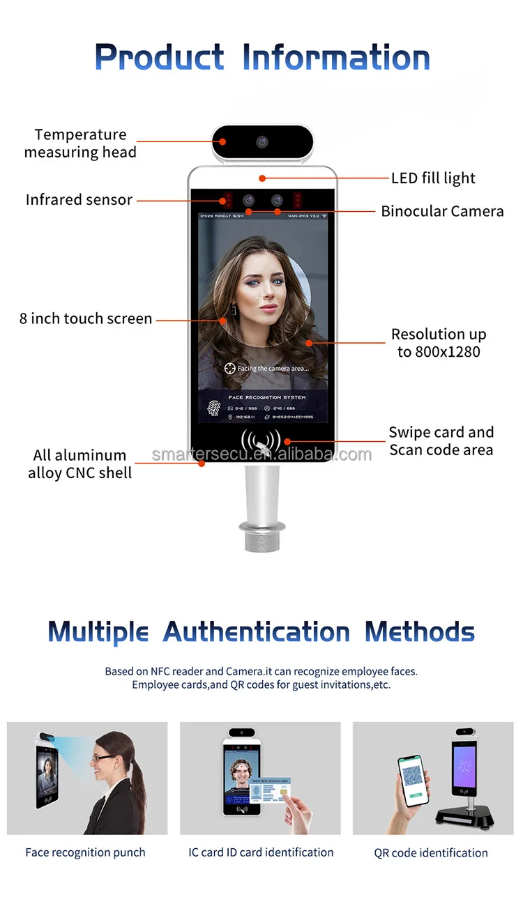 8-inch Face Recognition Built-in Card Qr Code Reader Human Body ...