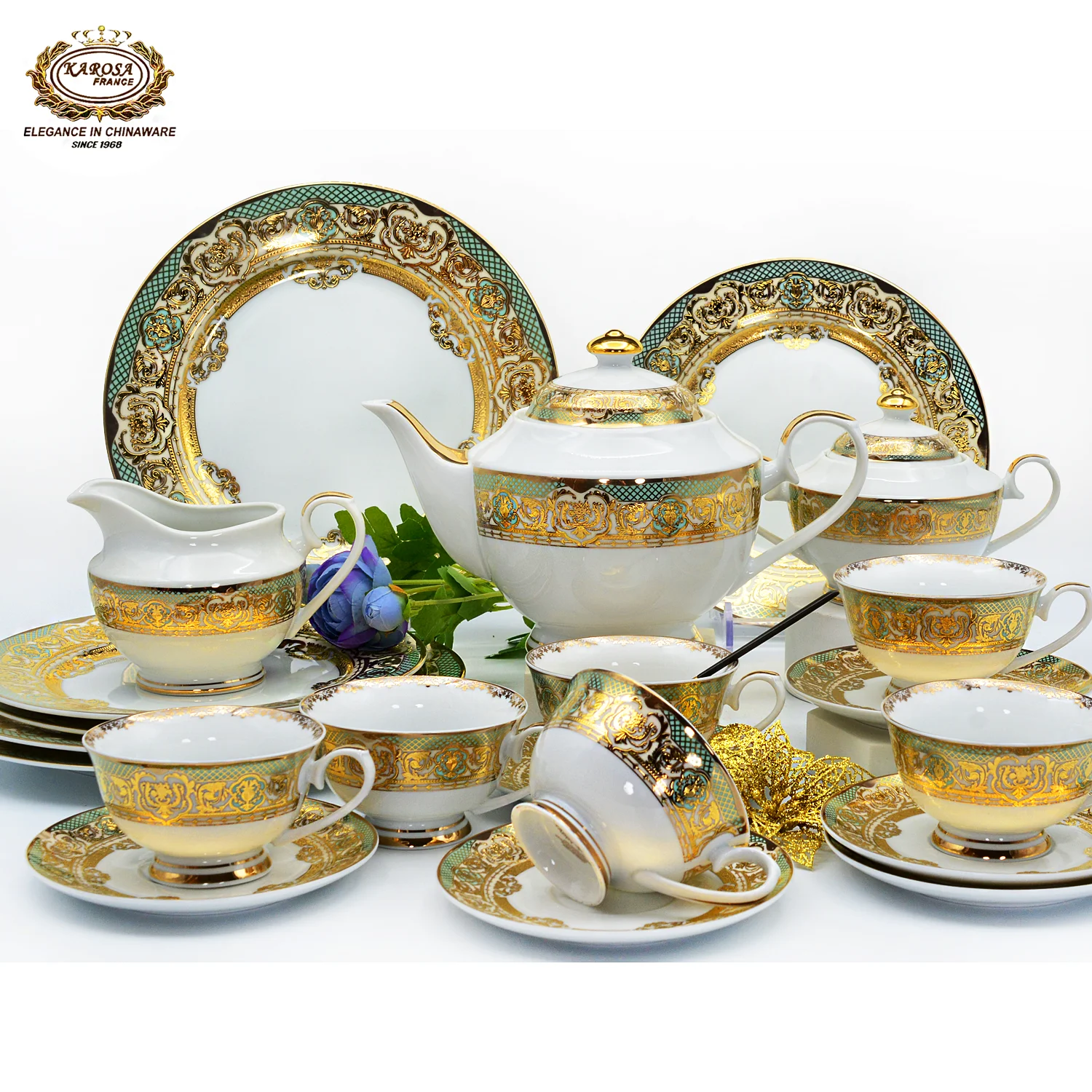 KAROSA Embossed Pure Gold Bone China Porcelain Dinnerware